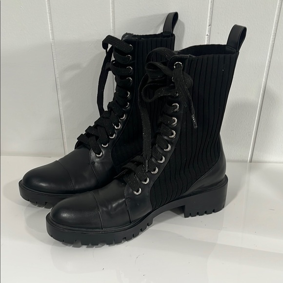 Zara | Shoes | Zara Black Combat Boots With Ribbed Panels | Poshmark